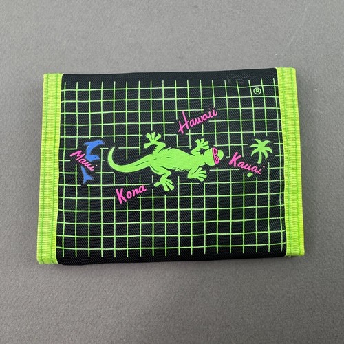 Vintage Sun Pac Hawaii Nylon Trifold Wallet Hook and Loop Gecko Lizard ...