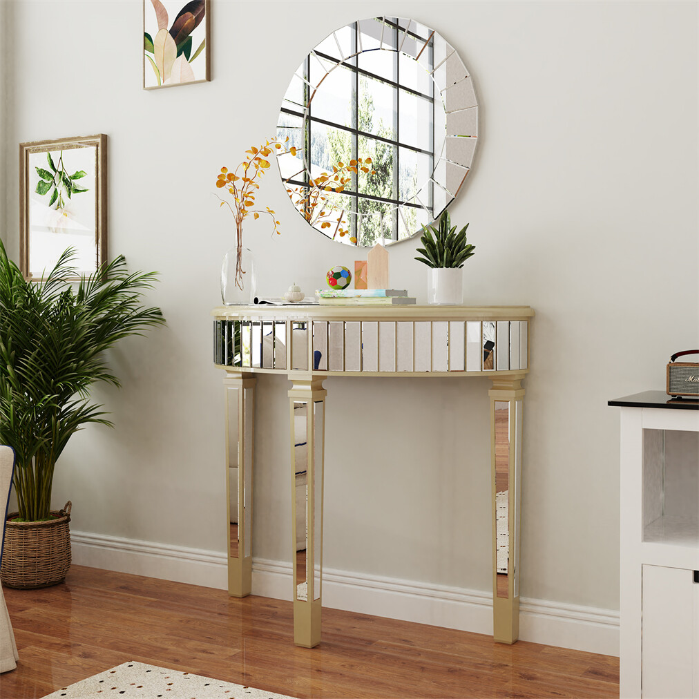 Mirrored Half Moon Console Table Rosdorf Park