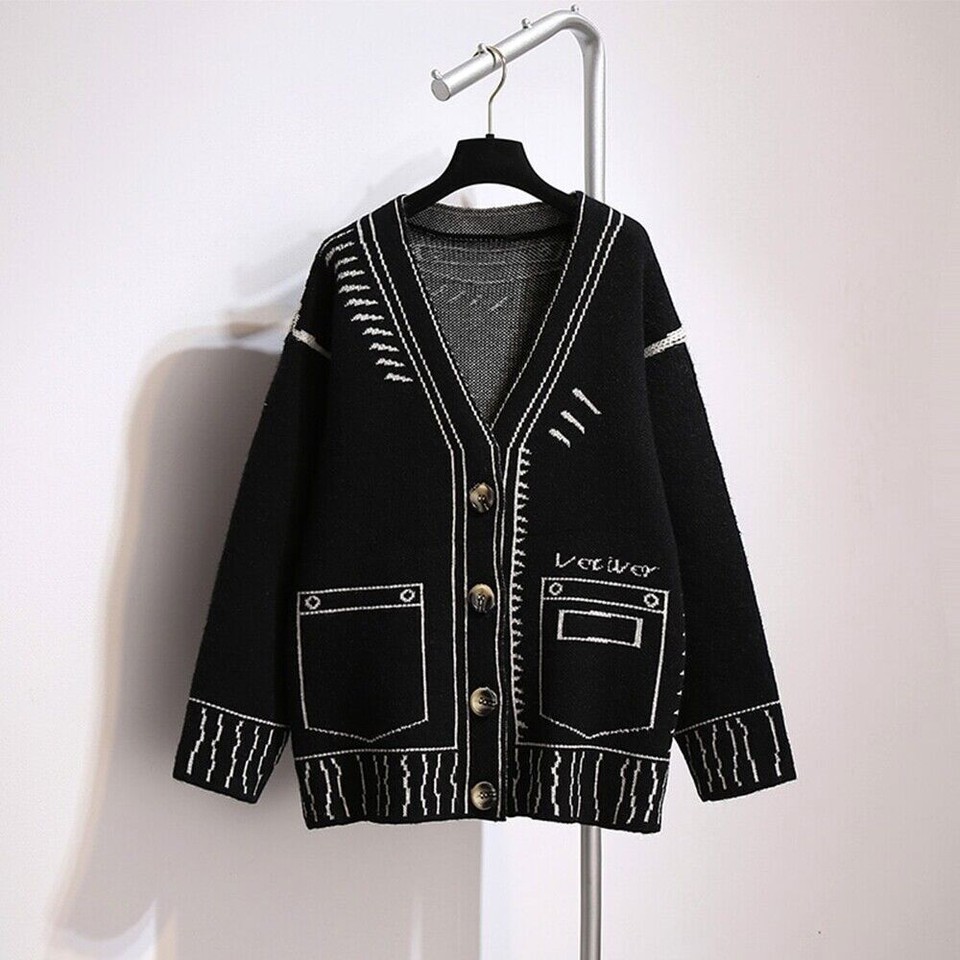Women's Vintage Graffiti Knit Sweater Cardigan Autumn Xiaoxiangfeng ...