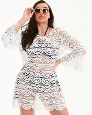 New Figleaves @ Simply Be WHITE LACE Detail Swim Cover Up Dress PLUS ...