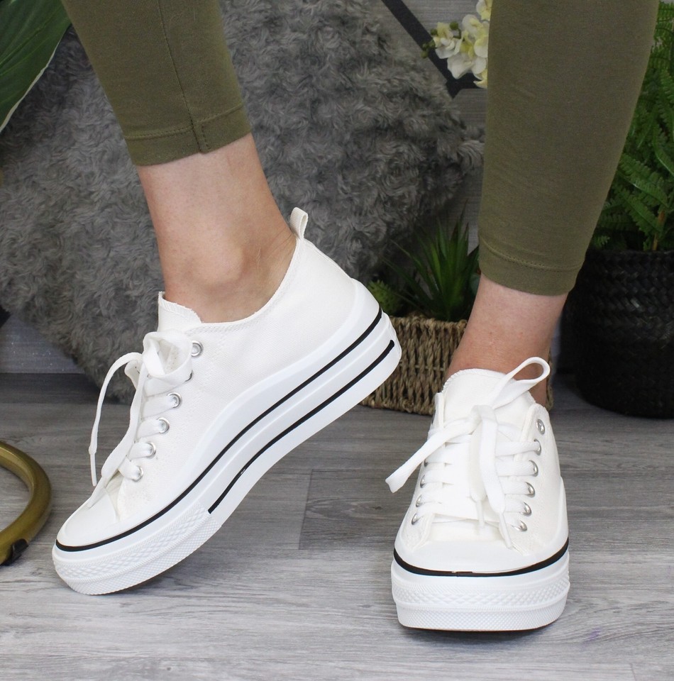 Ladies Canvas Trainers Platform Sneakers Plimsolls Lace Up Pumps Women ...