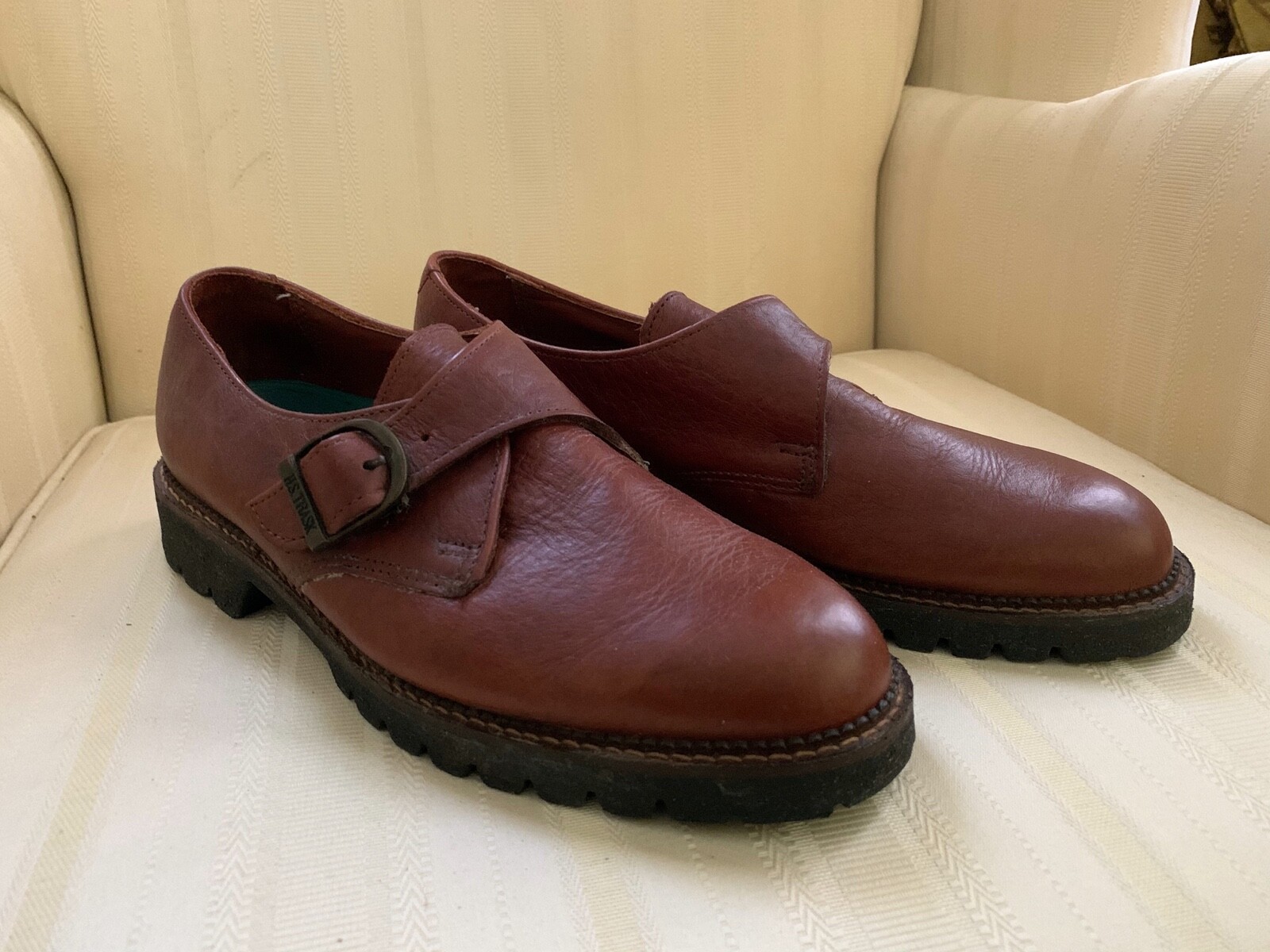 HS Trask Buckle Monk Strap Mens Bison Leather Shoes Oxfords Brown 8W ...