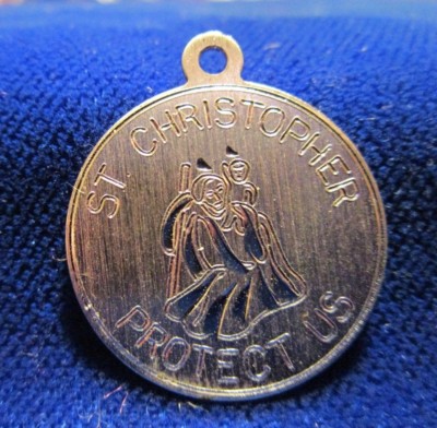 Sterling St Christopher Protect Us Medal Stylized Bas Relief Figure ...