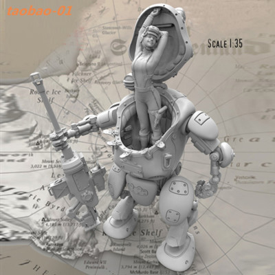 Resin figure model garage kit 1:35 female soldier and robot fighters ...