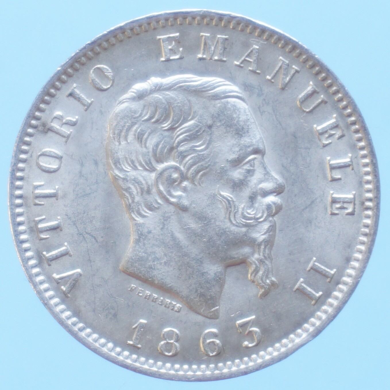 VITTORIO EMANUELE II LIRA 1863 MILANO STEMMA ARGENTO SILVER COIN qFDC ...