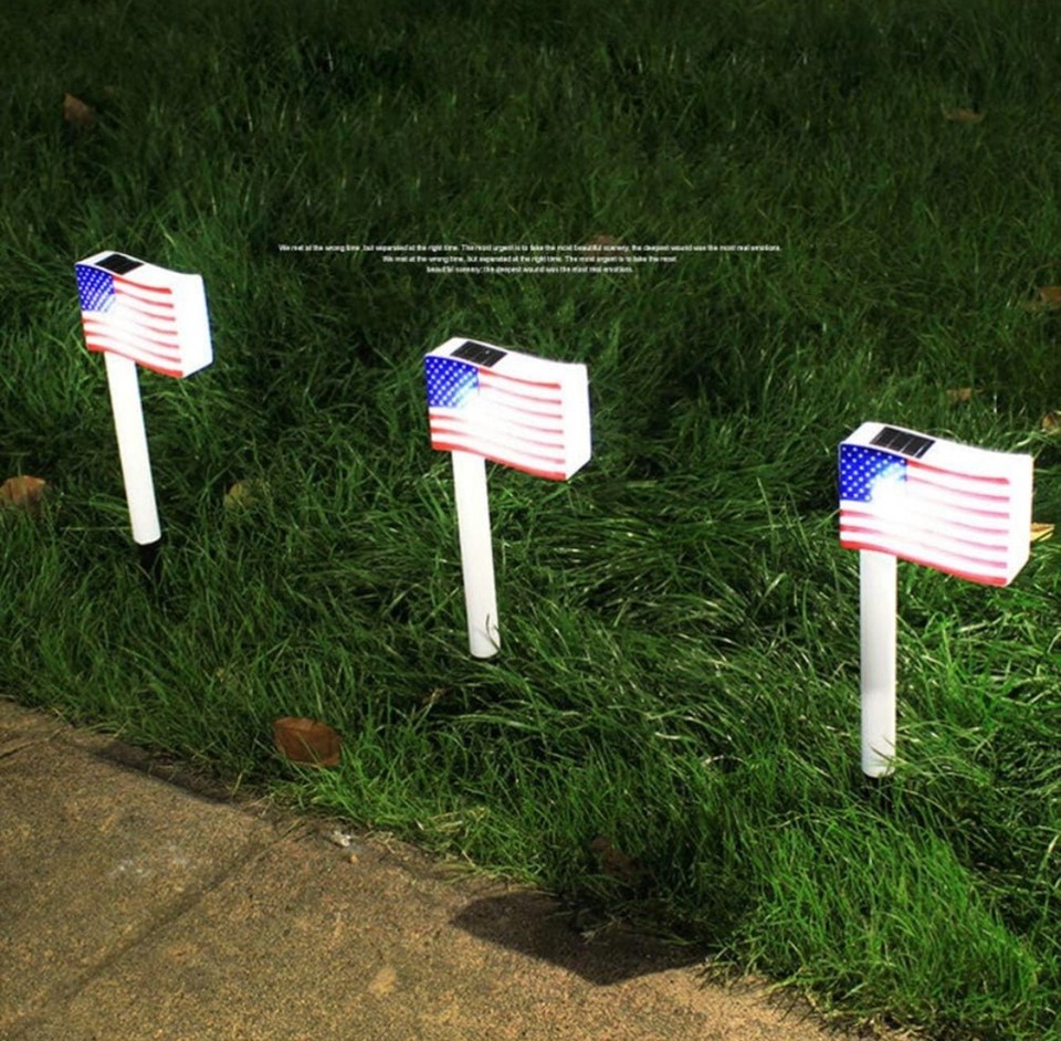 8-PCS American Flag Solar Powered Light | LED Flagpole Lights W/Flag ...