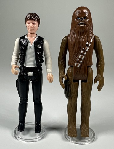 Vintage 1977 Kenner Star Wars ANH HAN SOLO & CHEWBACCA Loose w/Stands ...