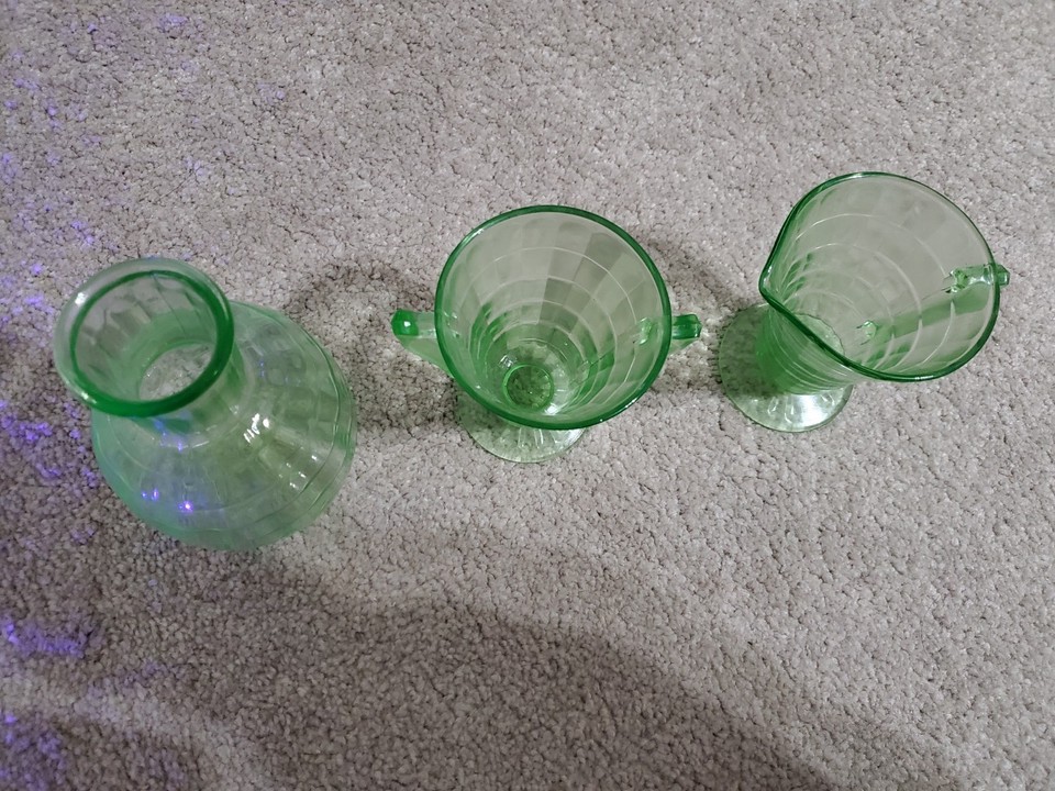 Sugar Bowl Creamer Pitcher Carafe Anchor Hocking Block Optic Green ...