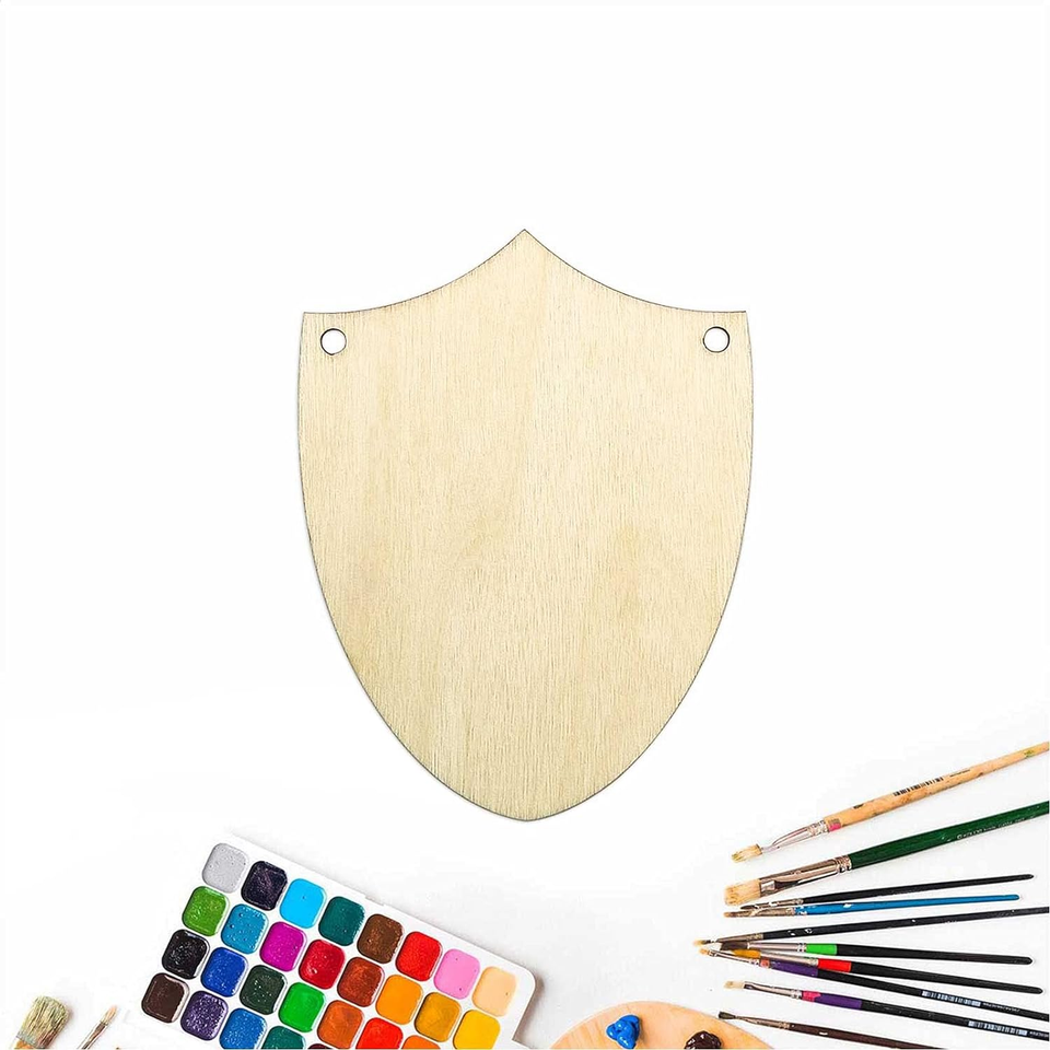 20Pcs Shield Wood DIY Crafts Cutouts Blank Wooden Shield Shaped Hanging ...