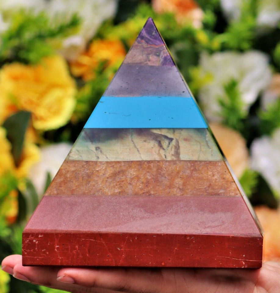 140MM Seven Chakra Gemstone Pyramid Natural Healing Egyptian Spiritual ...
