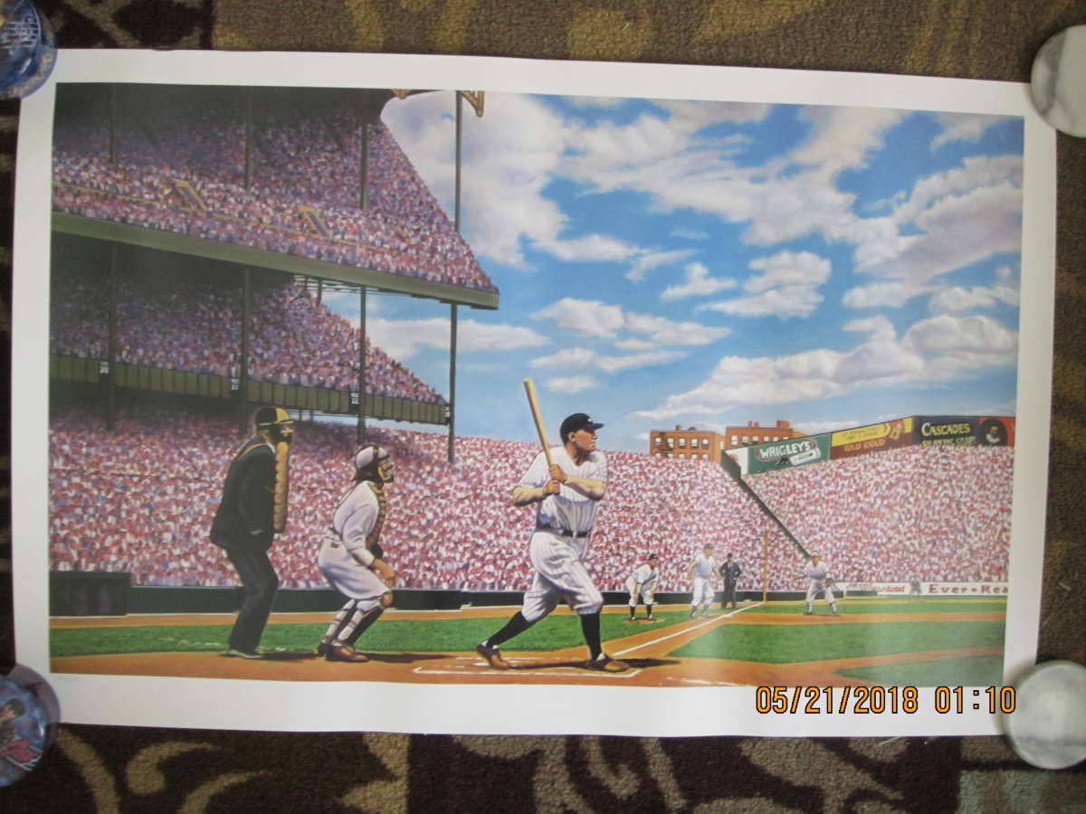 Babe Ruth homers Wrigley Stadium print 20x31 signed William Feld 1995 ...
