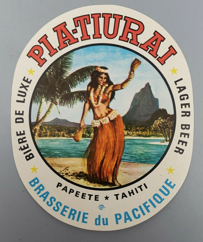 VINTAGE 60s Tahiti Beer Label - Pia-Tiurai Biere De Luxe Brasserie du ...