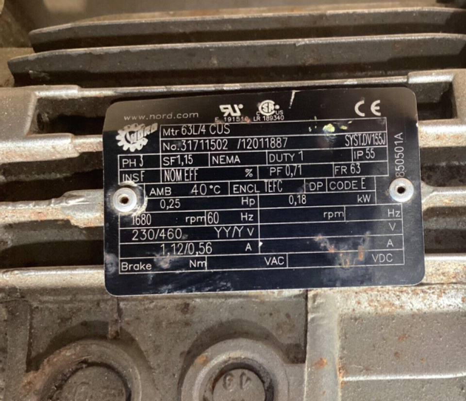 NORD 63L/4CUS TW MOTOR WITH 02050AZ-63L/4CUS GEAR BOX #124F61FML | eBay