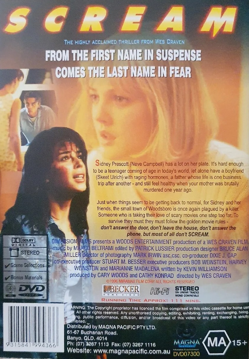 Scream (DVD, 1996) Region 4 9315841994366 | eBay