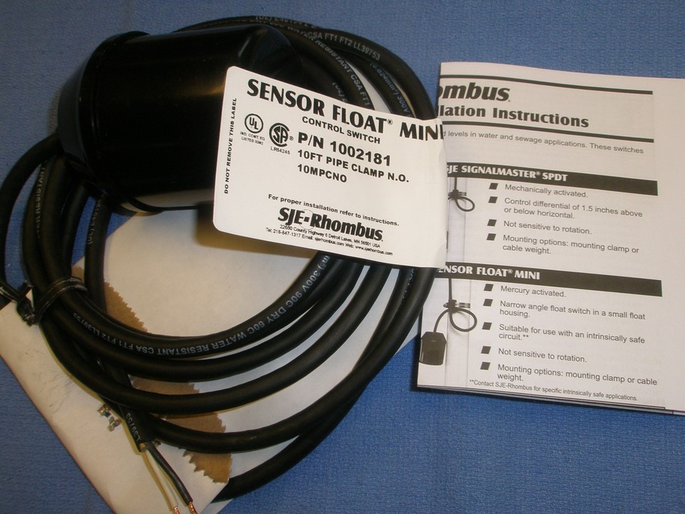 1002181 SJE Rhombus Mini Sensor Float Control Switch 10MPCNO 115/230 ...
