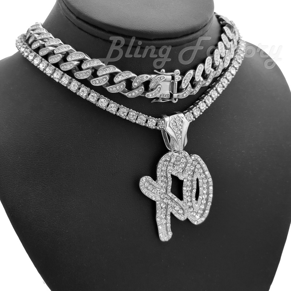 XO Gang pendant & 18" Iced Box Lock Cuban & Tennis Choker Chain Hip Hop ...