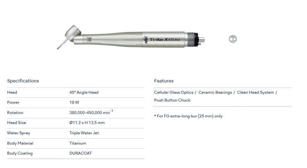 NSK Ti-Max X450 M4 Surgical 45° LED Speed | Grelly USA