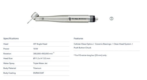 NSK Ti-Max X450 M4 Surgical 45° LED Speed Handpiece Dental Triple Water ...