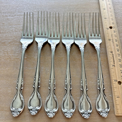 (6) DINNER FORKS International Lyon QUEEN'S FANCY Stainless 7 1/8 ...