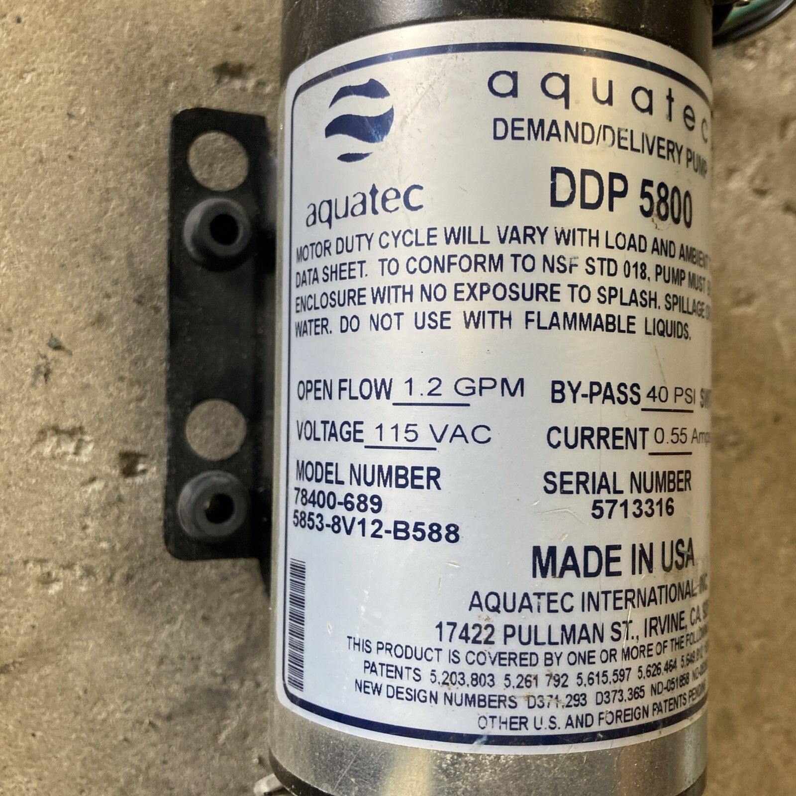 Aquatec DDP 5800 Demand/Delivery water Pump 1.0 GPM 60 PSI 5882-2EM1 ...