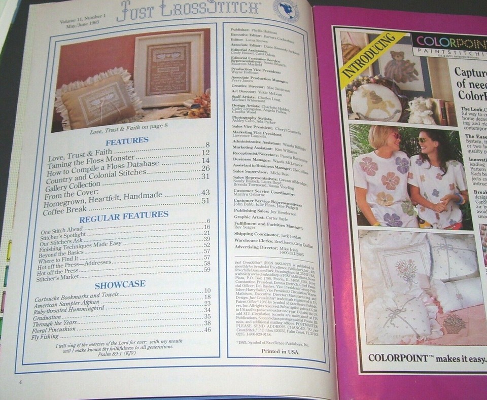 JUST CROSS STITCH COUNTED CROSS STICH PATTERN MAGAZINE BOOK JUNE 1993 ...