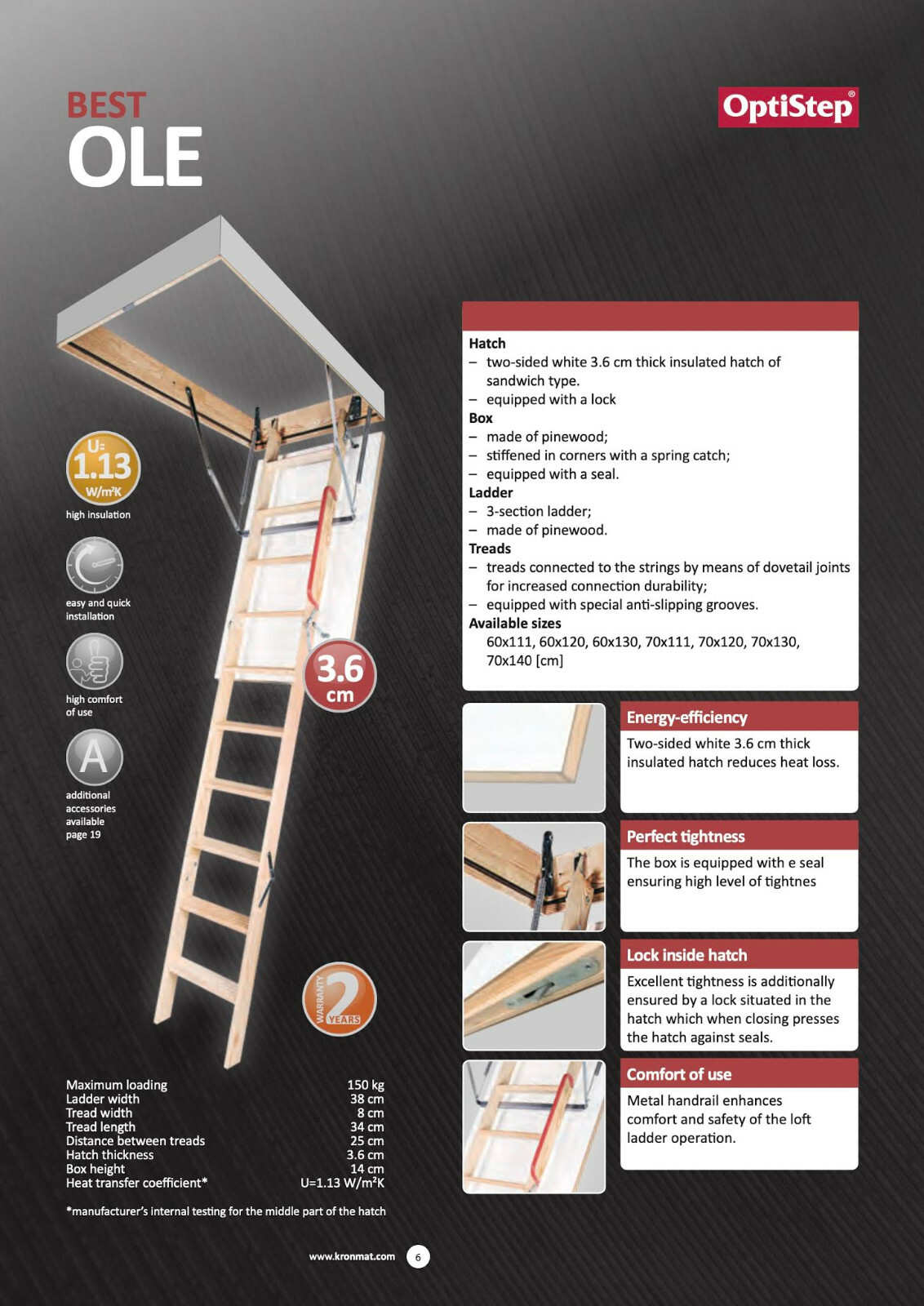 Optistep Wood Timber Folding Loft Ladder Hatch 60cm x 111cm (280cm ...