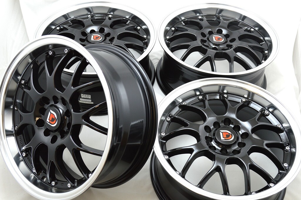 Set of 4 New 16x7 DDR R1 Black/Polished Lip 16" Wheels Rims 5x100 5x114 ...