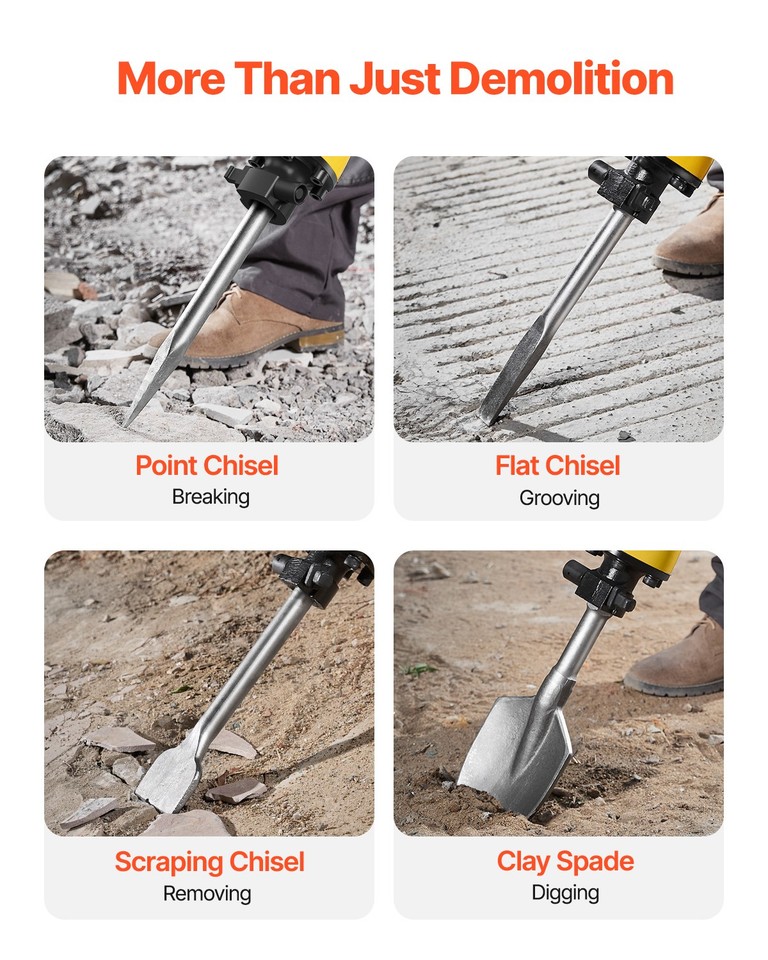 Demolition Jack Hammer Concrete Breaker 2200W Electric Hammer 4 Chisel ...