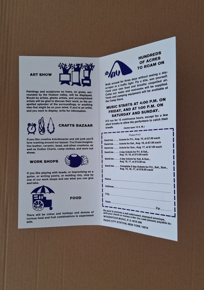 WOODSTOCK 1969 TICKET ORDER FORM REPRO BROCHURE, Flyer Flier EXCELLENT ...