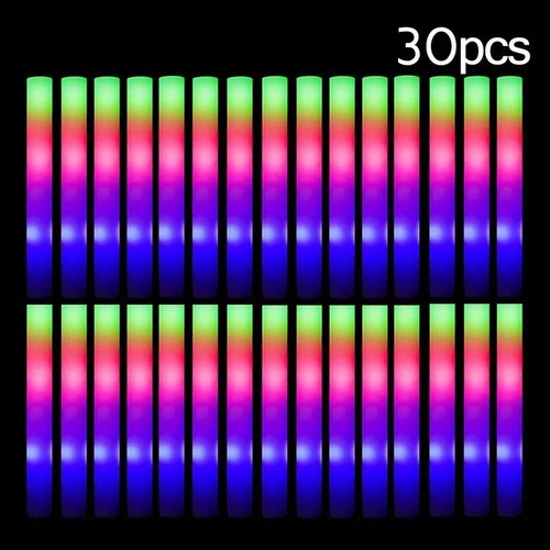30 Pcs LED Glow Sticks Bulk Colorful RGB Glow Foam Stick Cheer Tube ...