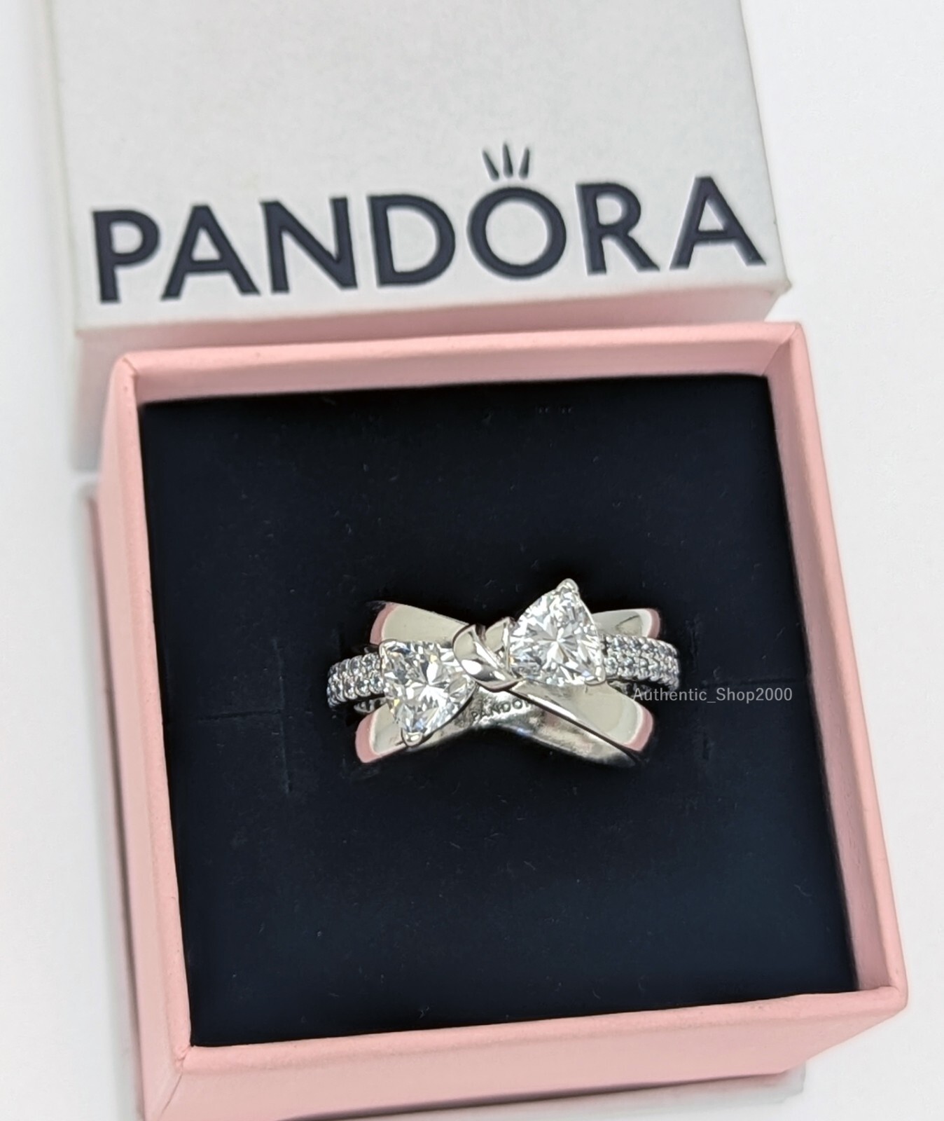 New 100% Authentic PANDORA 925 Ale Silver Sparkling Bow Crossover Ring ...