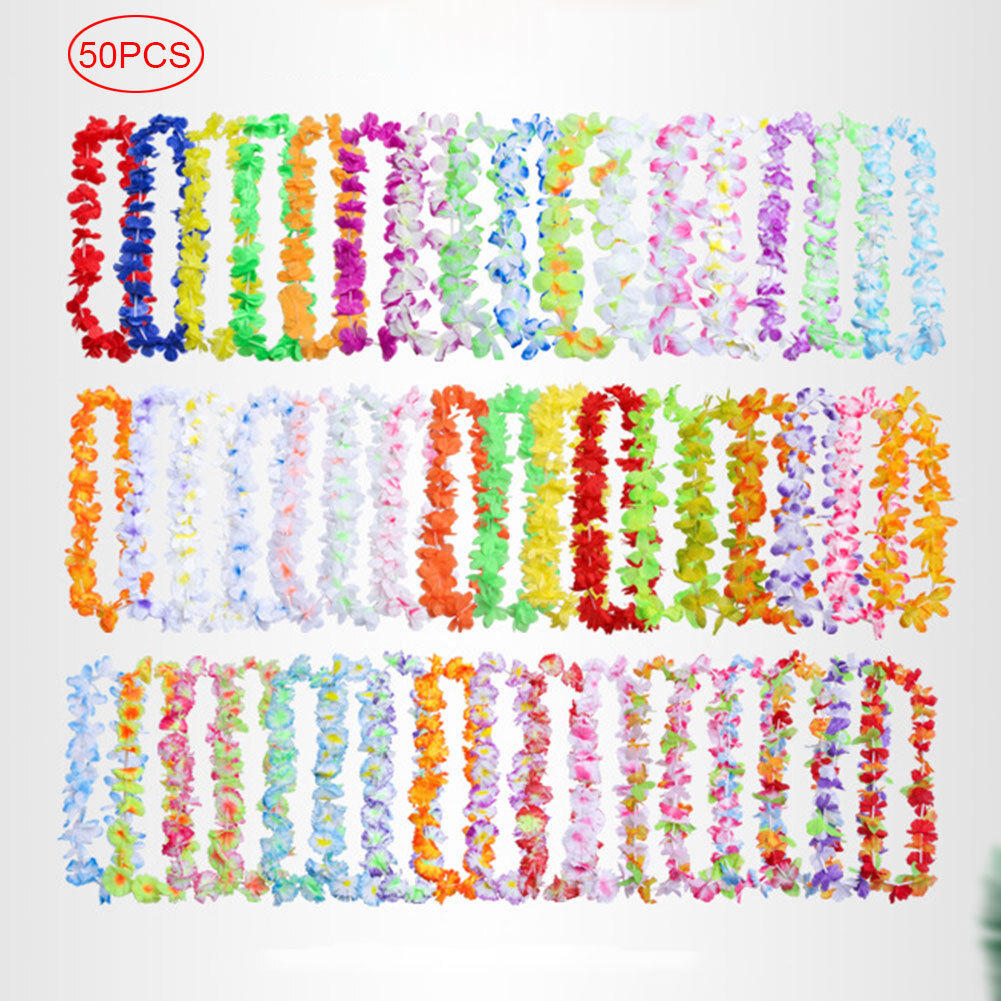 Hawaiian Leis Flower Garland Necklaces. Fancy Dress Beach Hula Lei ...