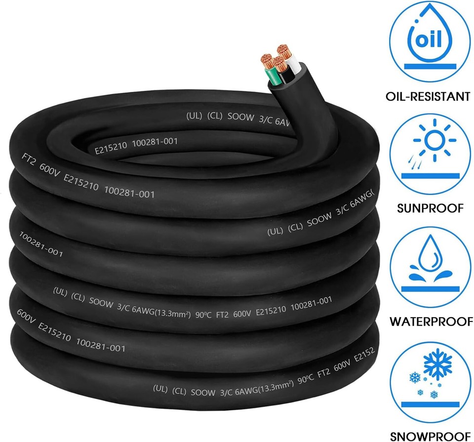 6/3 6 Gauge Wire SOOW Wire 3 Conductor 6 Gauge Electric Portable Power ...