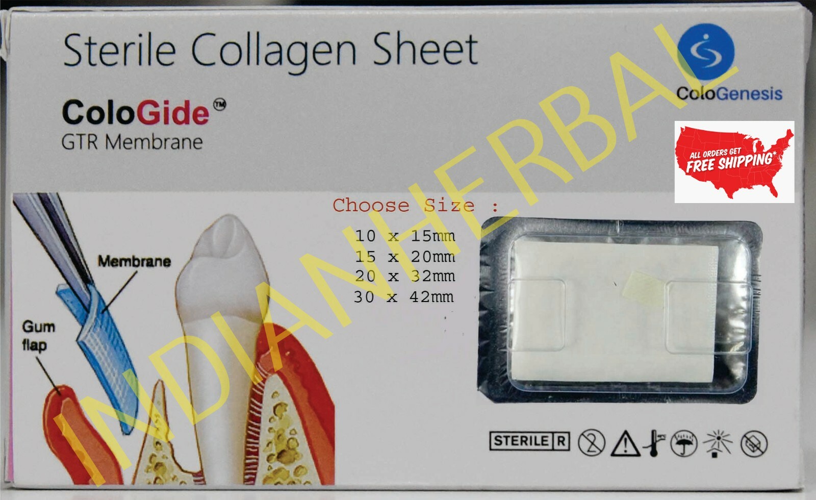 Colo Gide Sterile Collagen Sheet GTR Membrane Cologenesis Choose Size ...