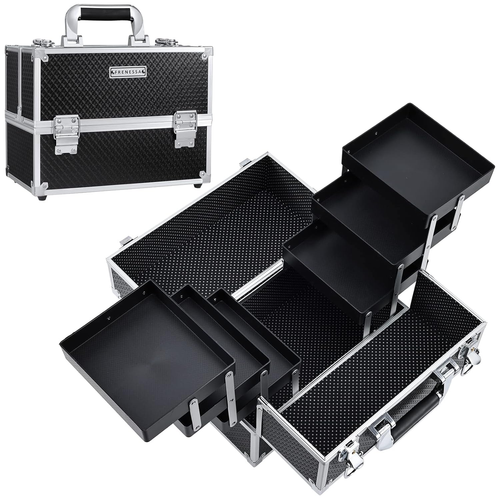 Makeup Train Case 12 inch Large Portable Cosmetic Case - 6 Tier Trays ...