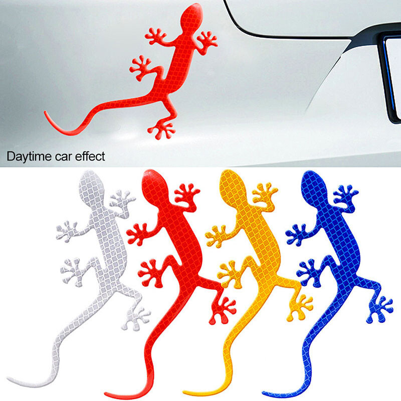 4Pcs 3D Gecko Car Reflective Stickers Strip Safety Warning Sticker Trim ...