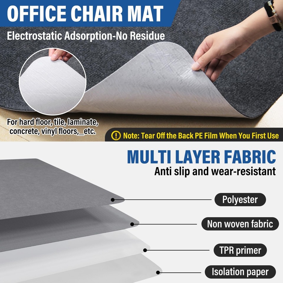 Office Chair mat for Hardwood Floor,55"x35" Anti-Slip Floor Protector ...