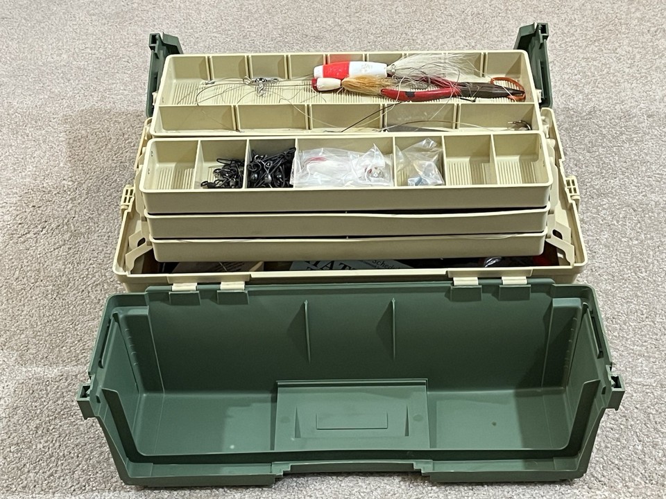 Large Vintage Plano 8606 Tackle Box full with Fishing Lures Knife Stren ...