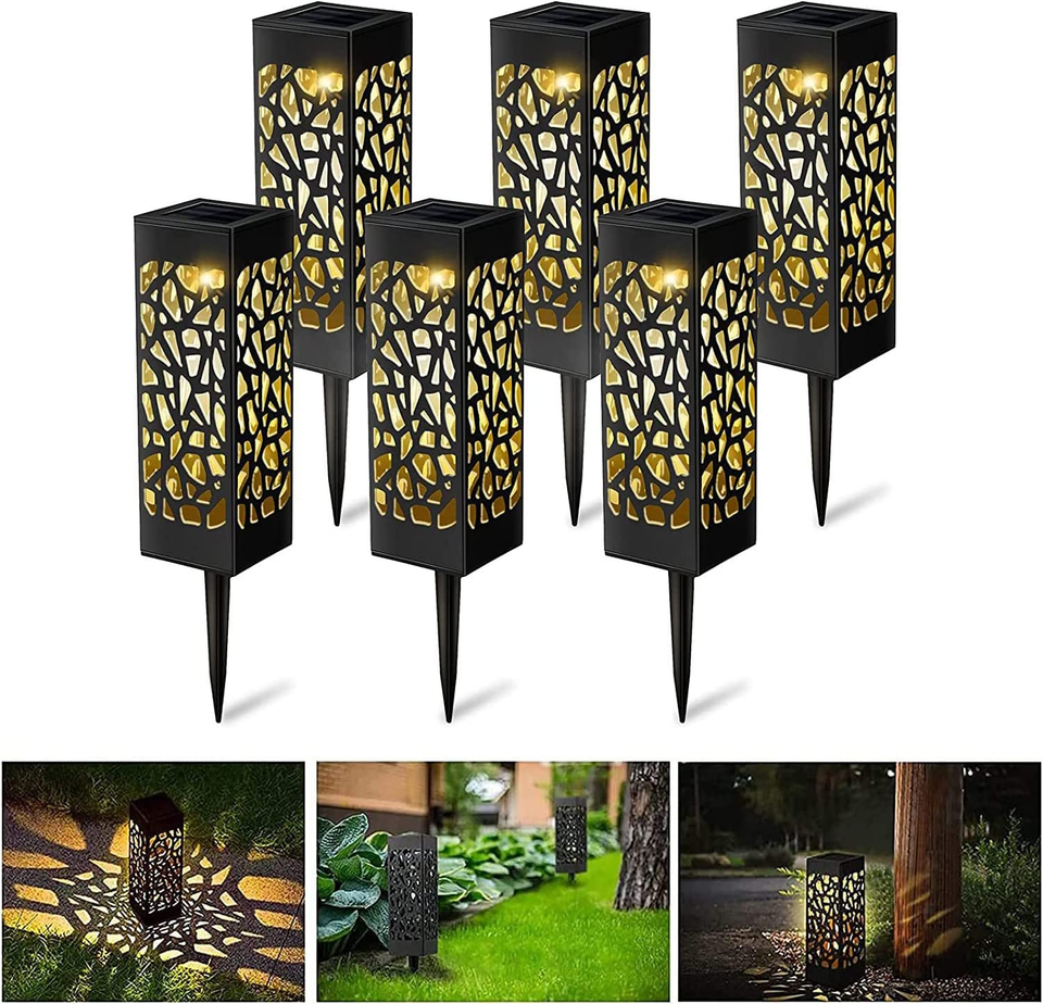 6 Pack Solar Powered Decorative Black LED Garden Path Lights for ...