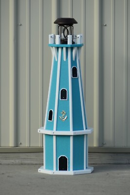 32" Octagon, Solar Powered Poly Decorative Lighthouse, Aruba Blue/white ...