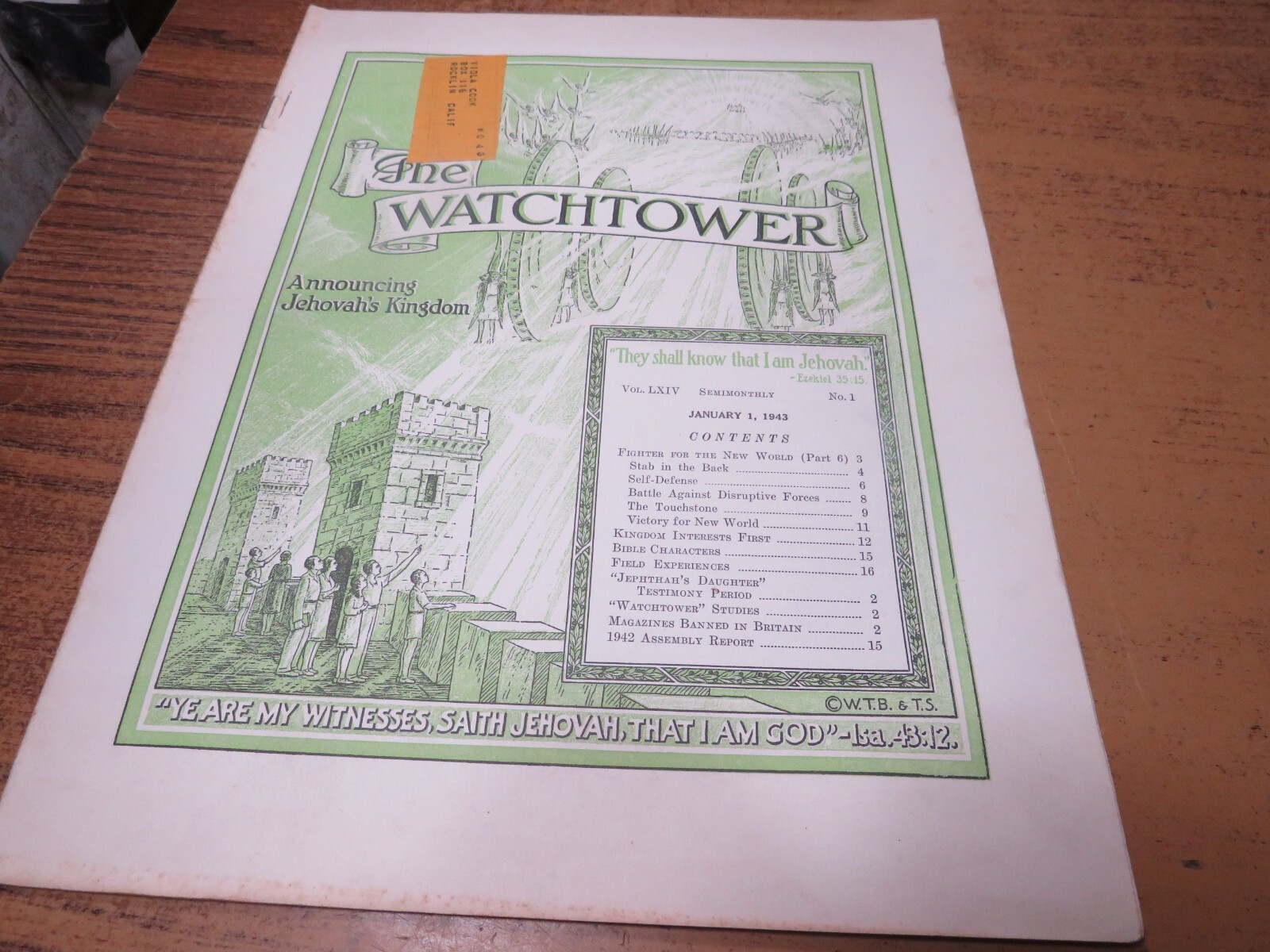 The WATCHTOWER Jehovah's Witness Journal January 1 1943 | eBay