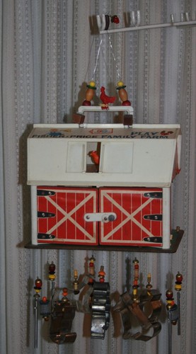 Nostalgic Vtg Farm Wind Chime Barn Toys Animals Fisher Price Farmer ...