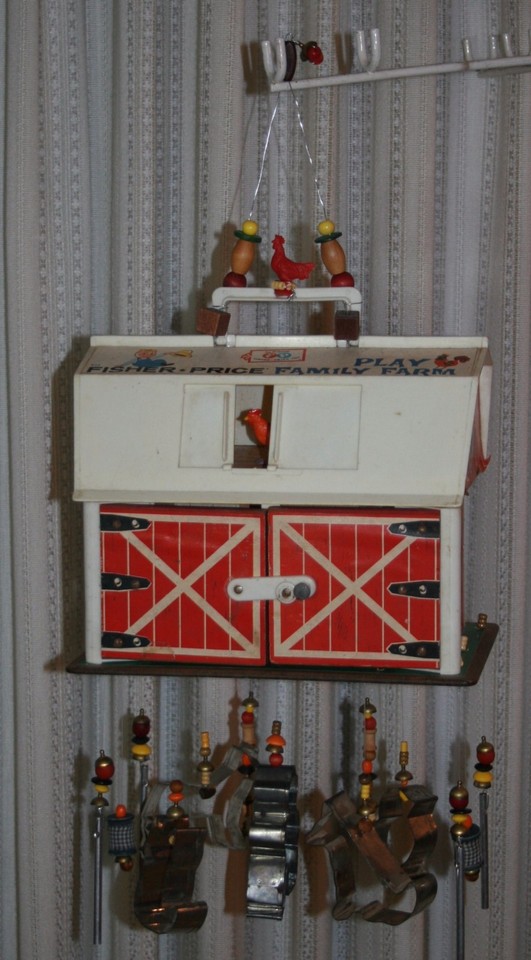 Nostalgic Vtg Farm Wind Chime Barn Toys Animals Fisher Price Farmer ...