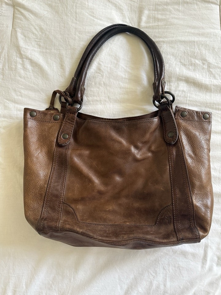 Frye Melissa Washed Leather Shoulder Bag Tote Dark Brown | eBay