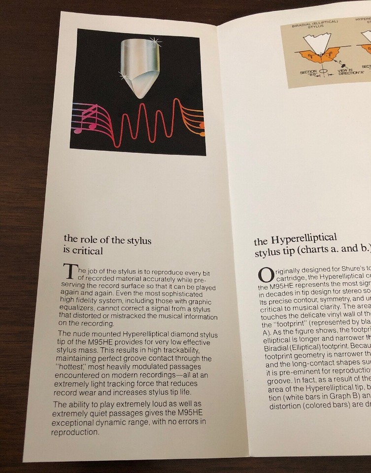 SHURE M95HE PHONO CARTRIDGE ORIGINAL PROMOTIONAL PRODUCT BROCHURE AD ...