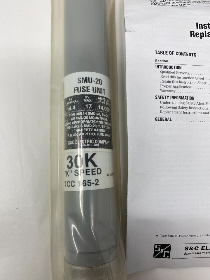 S&C Electric 702030 SMU-20 Fuse Unit 17kV Max 14.4kV NOM 30K Amp Power ...