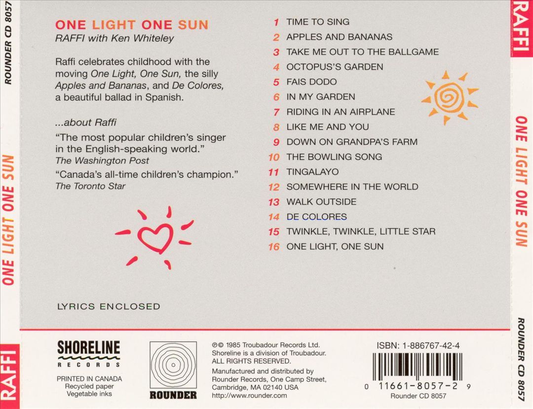 RAFFI ONE LIGHT, ONE SUN NEW CD 11661805729| eBay