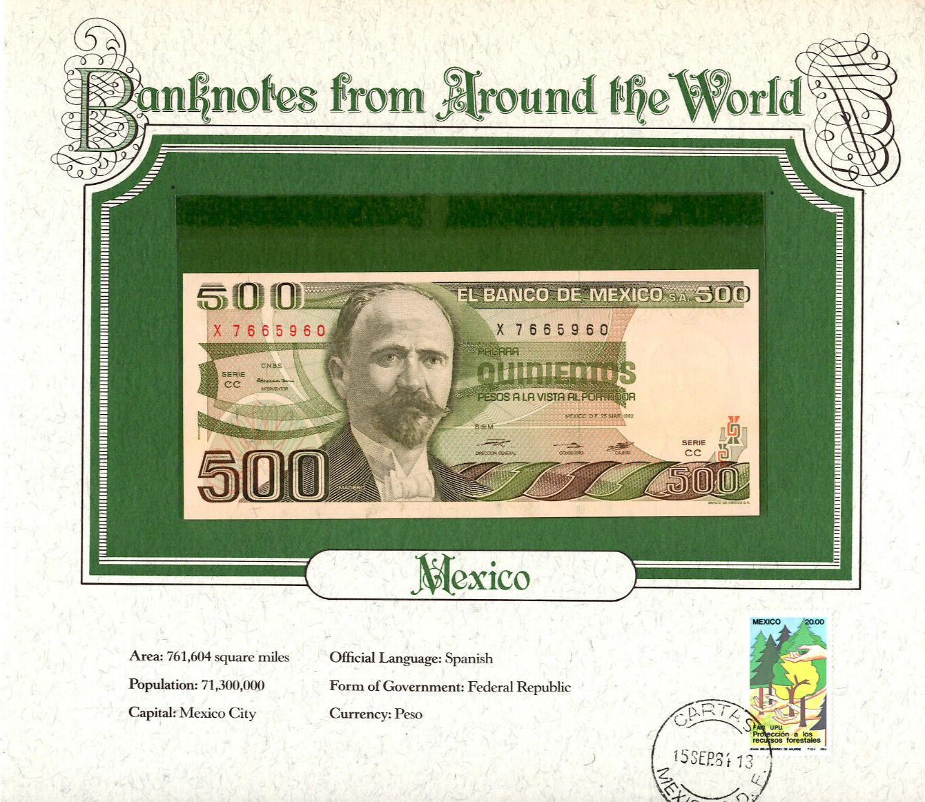 World Banknotes Mexico 1982 500 Pesos 1982 P-75b UNC serie CC X7665960 ...