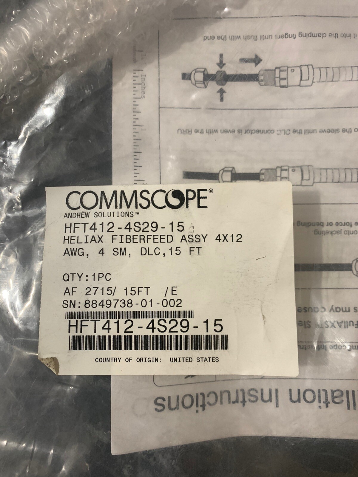 CommScope HFT412-4S29-15 Heliax FiberFeed Hybrid Cable Assembly 15ft 4 ...
