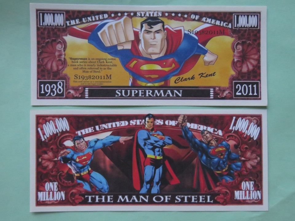 4 Bills: SUPERMAN (Clark Kent): Comic Book Hero ~ $1,000,000 One ...